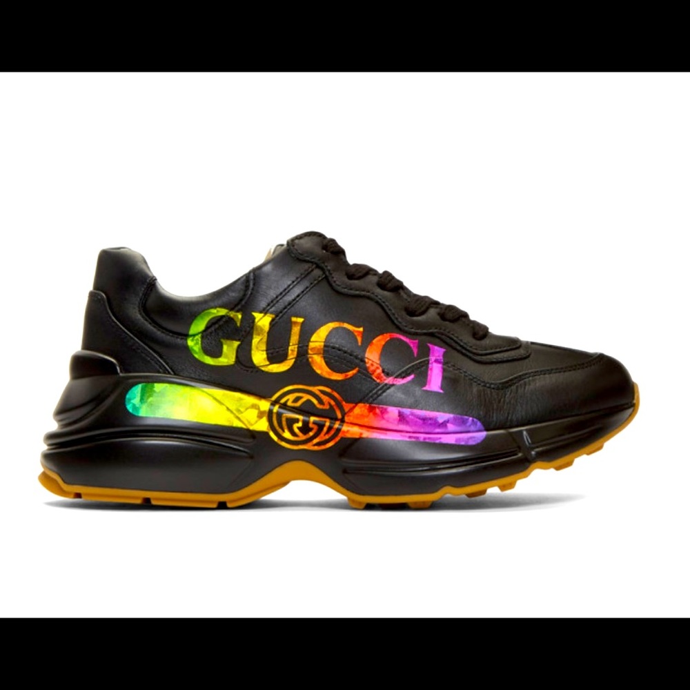 Gucci Rython Metallic Logo-Print Leather Sneakers - Gem